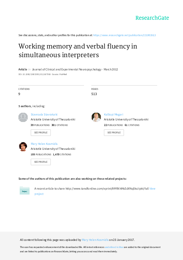 (PDF) Working memory and verbal fluency in simultaneous interpreters
