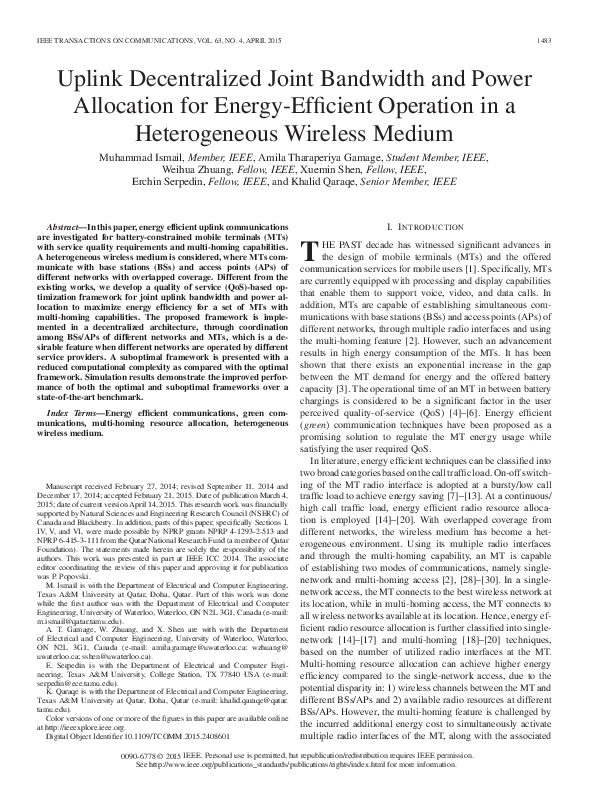 (PDF) Uplink Decentralized Joint Bandwidth and Power Allocation for Energy-Efficient Operation ...
