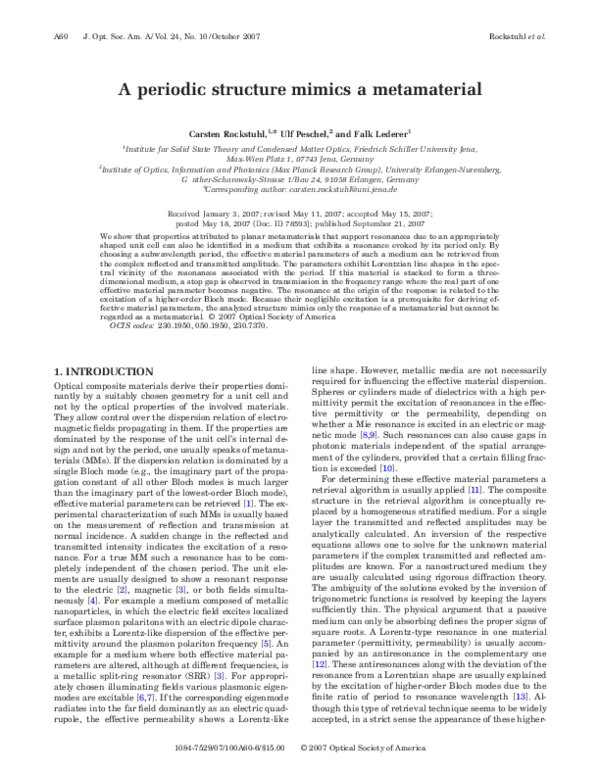 (PDF) A periodic structure mimics a metamaterial