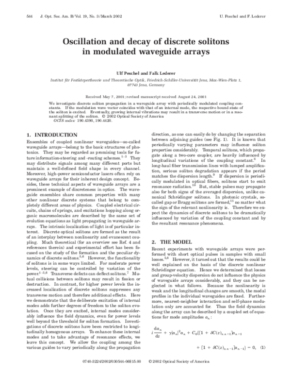 (PDF) Oscillation and decay of discrete solitons in modulated waveguide arrays | Ulf Peschel ...