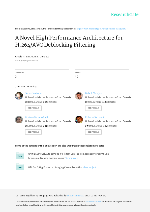 (PDF) A Novel High Performance Architecture for H. 264/AVC Deblocking Filtering