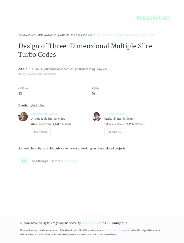 (PDF) Design of Three-Dimensional Multiple Slice Turbo Codes