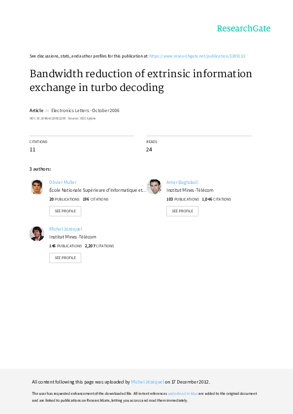 (PDF) Bandwidth reduction of extrinsic information exchange in turbo decoding