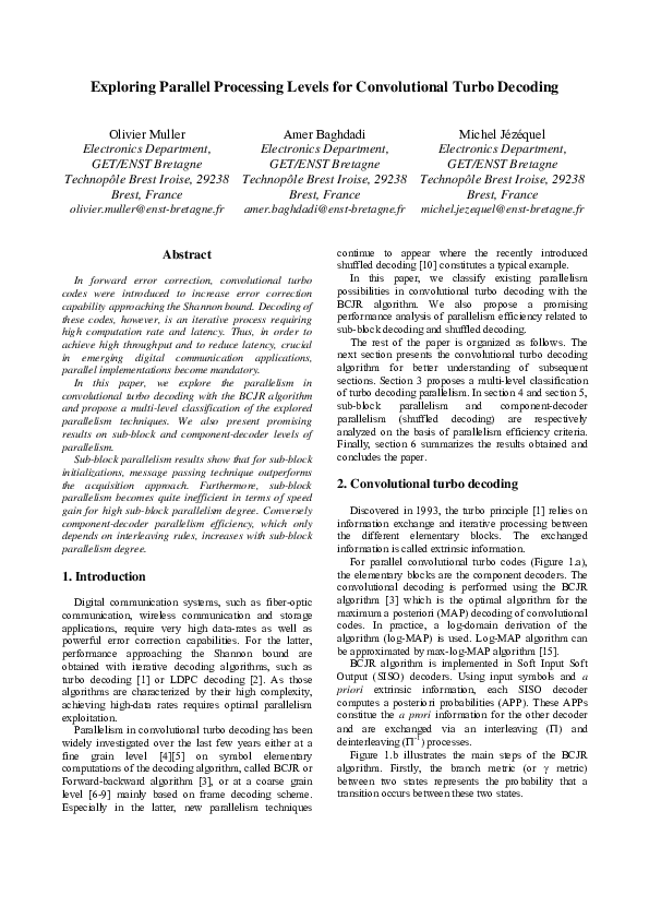 (PDF) Exploring Parallel Processing Levels for Convolutional Turbo Decoding