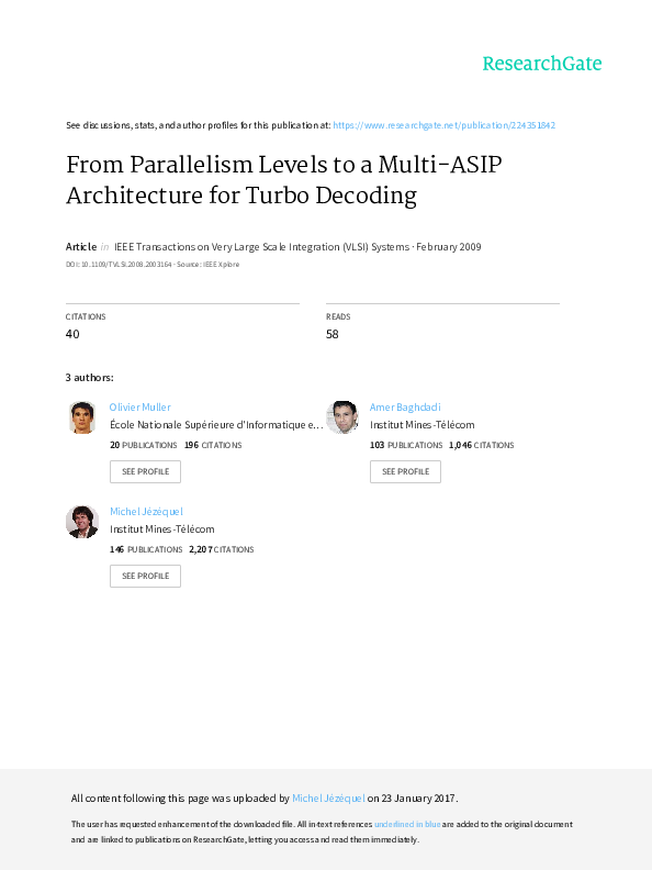 (PDF) From Parallelism Levels to a Multi-ASIP Architecture for Turbo Decoding