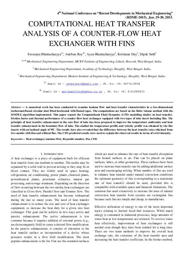(PDF) COMPUTATIONAL HEAT TRANSFER ANALYSIS OF A COUNTER-FLOW HEAT ...