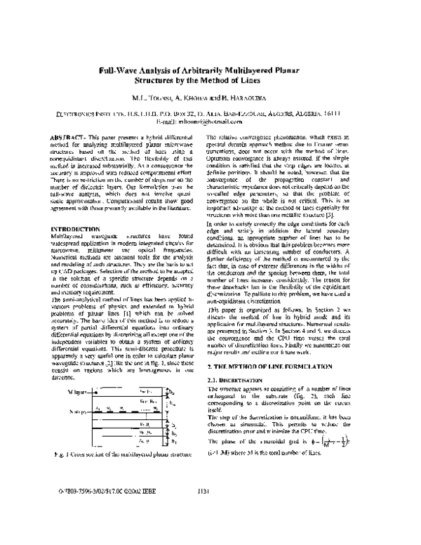 (PDF) Full-wave analysis of arbitrarily multilayered planar structures by the method of lines