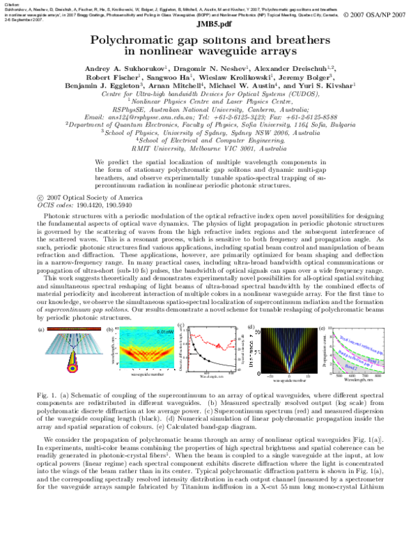 (PDF) Polychromatic Gap Solitons and Breathers In Nonlinear Waveguide Arrays
