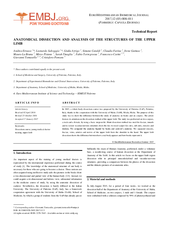 (PDF) ANATOMICAL DISSECTION AND ANALYSIS OF THE STRUCTURES OF THE UPPER ...