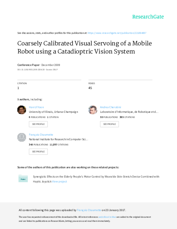 Pdf Coarsely Calibrated Visual Servoing Of A Mobile Robot Using A Catadioptric Vision System