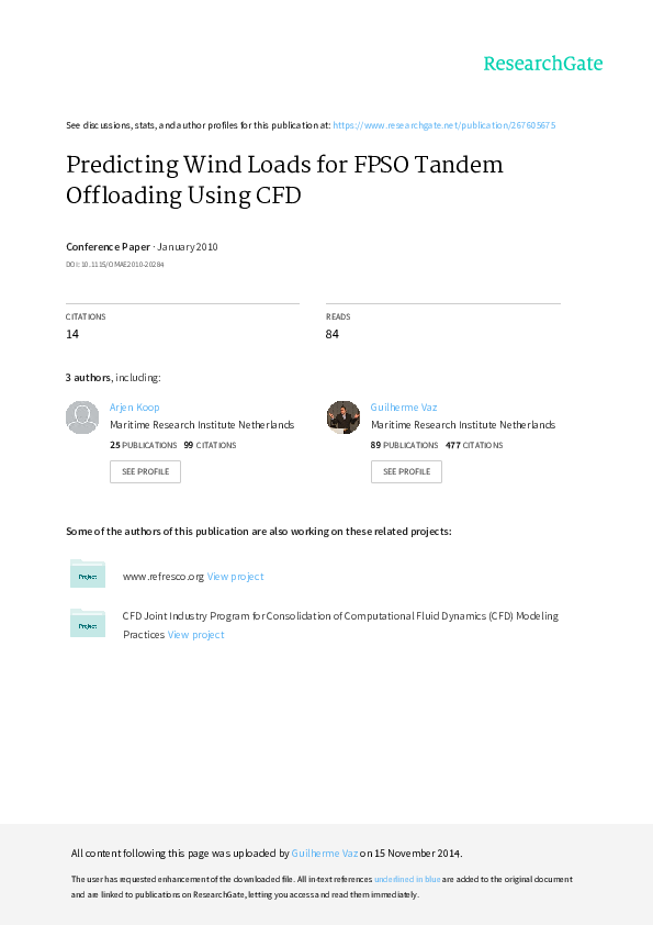 (PDF) Predicting Wind Loads for FPSO Tandem Offloading Using CFD