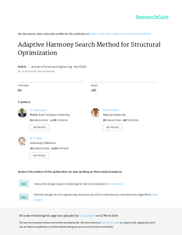 (PDF) Adaptive Harmony Search Method for Structural Optimization