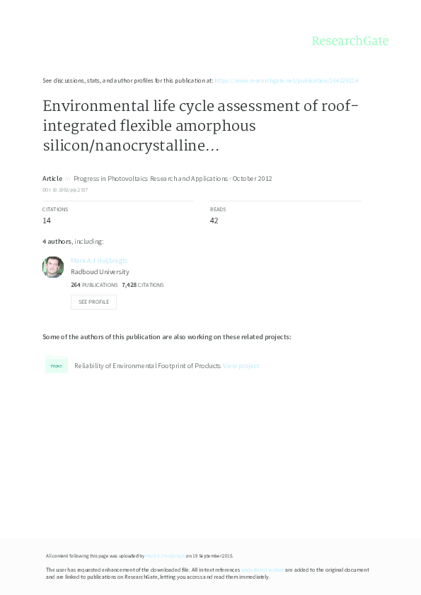 (PDF) Environmental life cycle assessment of roof-integrated flexible ...