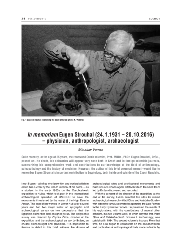 (PDF) In memoriam Eugen Strouhal (24.1.1931 – 20.10.2016) – physician ...