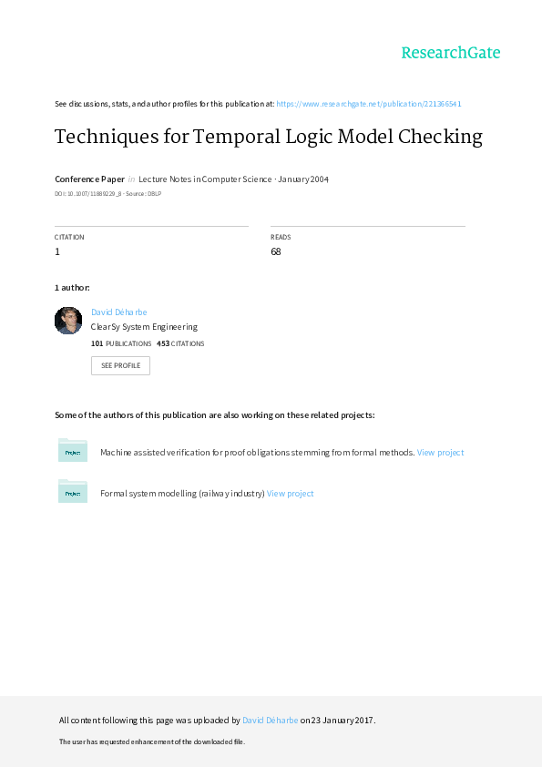 Pdf Techniques For Temporal Logic Model Checking David Déharbe