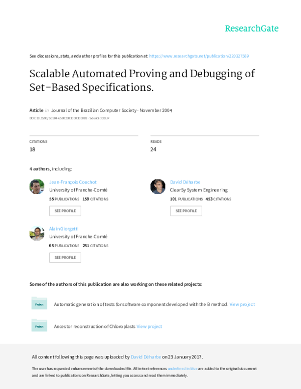 (PDF) Scalable Automated Proving and Debugging of Set-Based Specifications