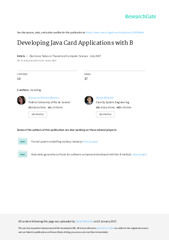 (PDF) Developing Java Card Applications With B
