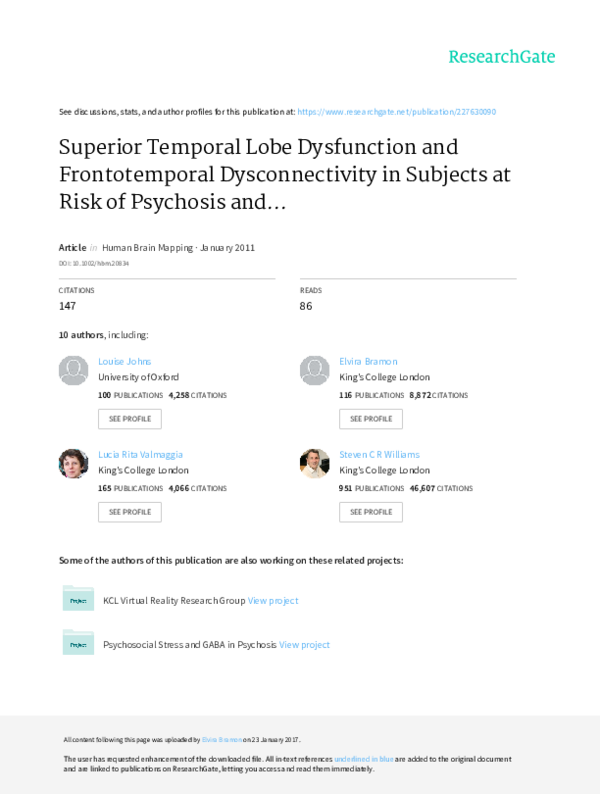 (PDF) Superior Temporal Lobe Dysfunction and Frontotemporal ...