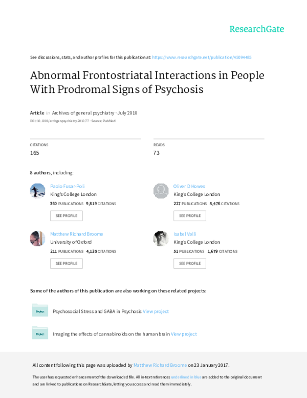 (PDF) Abnormal Frontostriatal Interactions In People With Prodromal ...