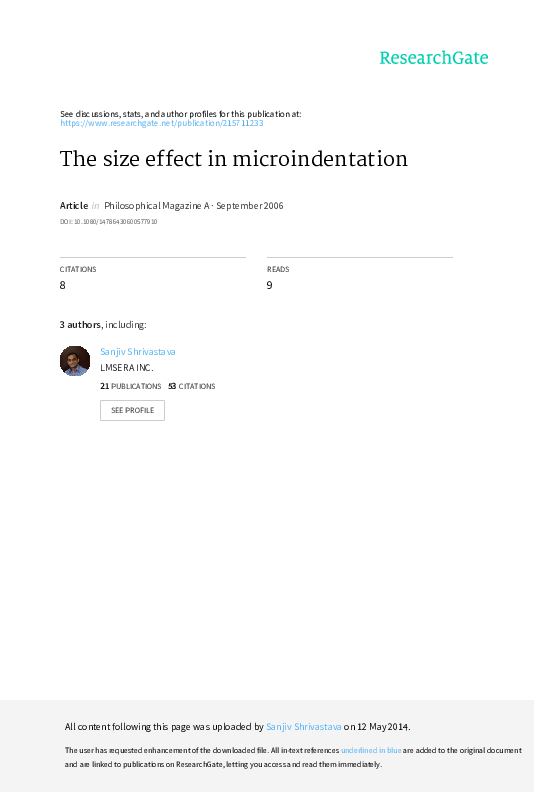 (PDF) The Size Effect In Microindentation