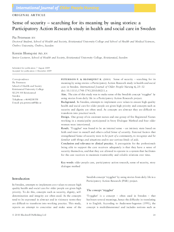 (PDF) Sense of security - searching for its meaning by using stories: a ...