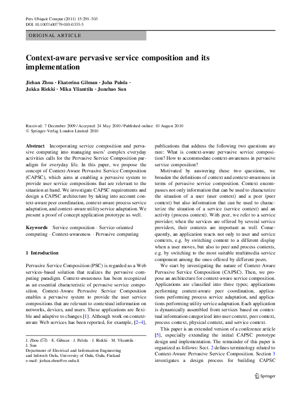(PDF) Context-aware pervasive service composition and its implementation