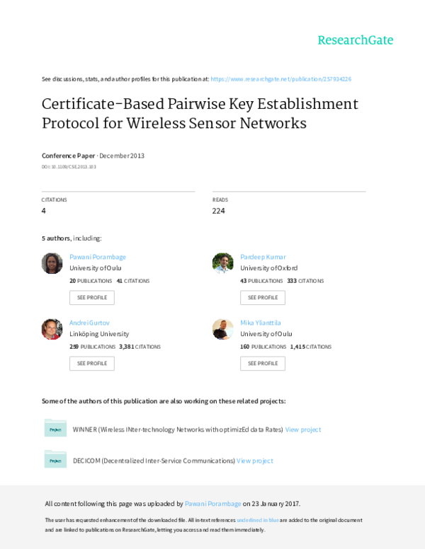 (PDF) Certificate-Based Pairwise Key Establishment Protocol for Wireless Sensor Networks