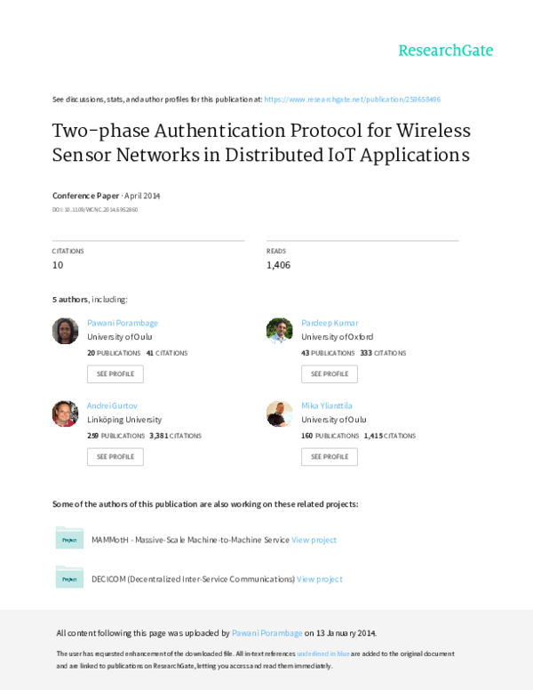(PDF) Two-phase authentication protocol for wireless sensor networks in distributed IoT ...