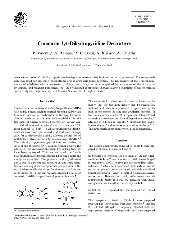 (PDF) Coumarin 1,4-Dihydropyridine Derivatives