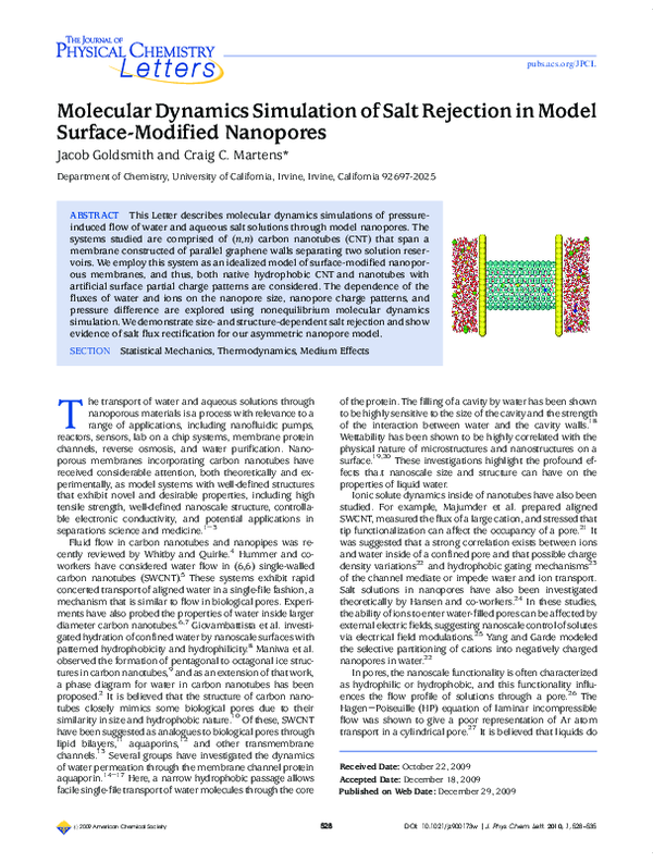 (PDF) Molecular Dynamics Simulation of Salt Rejection In Model Surface ...