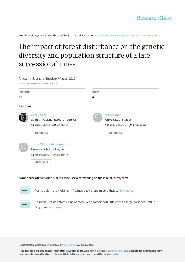 (PDF) The impact of forest disturbance on the genetic diversity and population structure of a ...