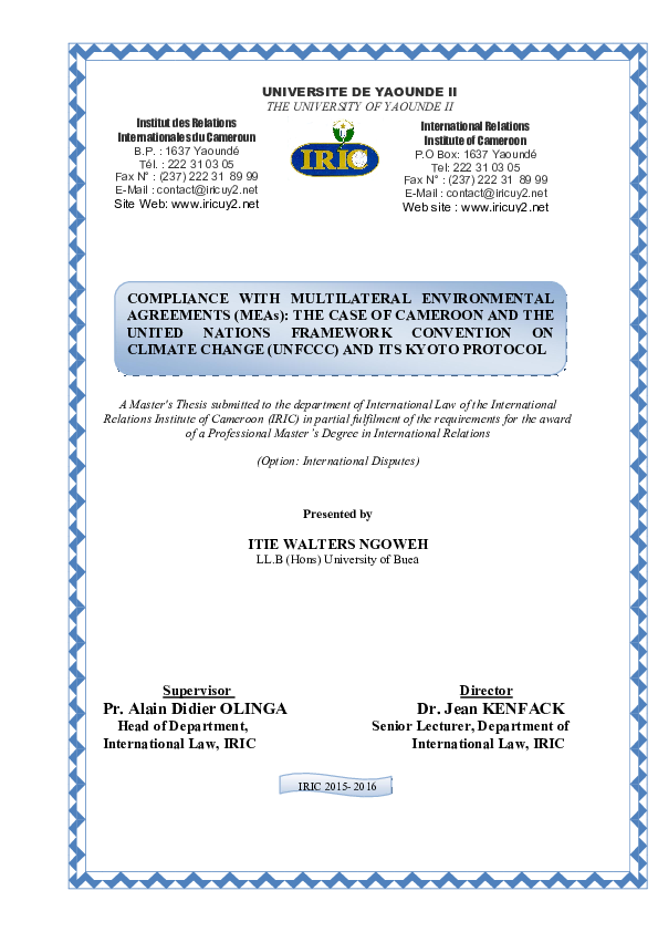 (PDF) COMPLIANCE WITH MULTILATERAL ENVIRONMENTAL AGREEMENTS (MEAs): THE ...