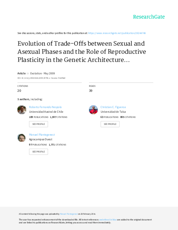 (PDF) Evolution of Trade-Offs Between Sexual and Asexual Phases and the ...