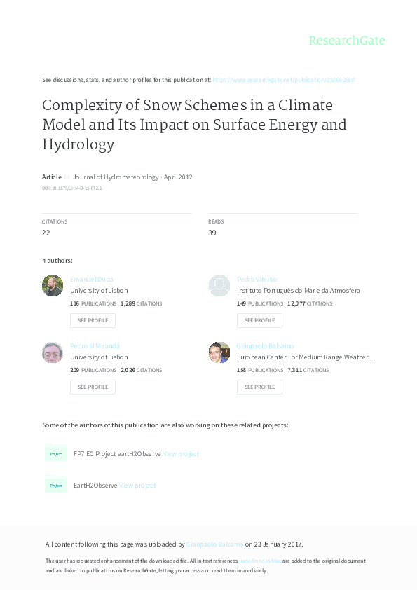 (PDF) Complexity of Snow Schemes in a Climate Model and Its Impact on ...