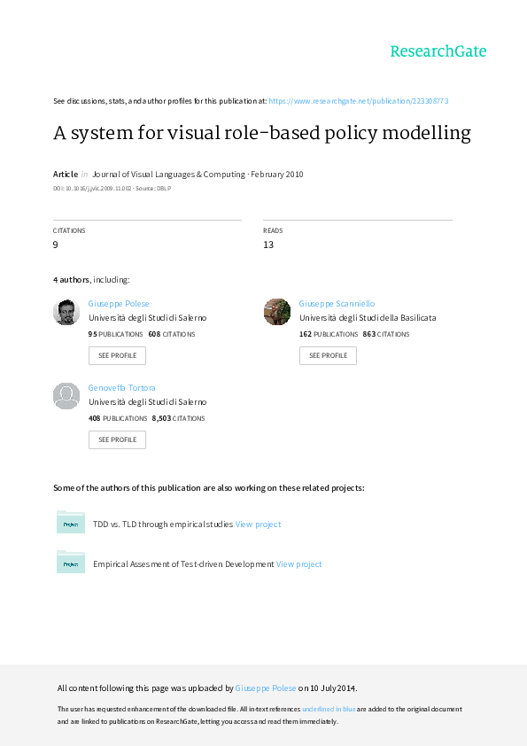 (PDF) A system for visual role-based policy modelling | Giuseppe Polese ...