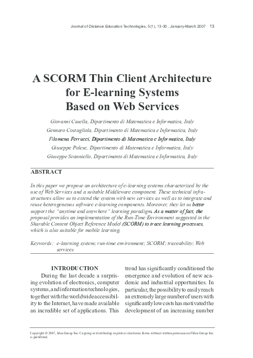 (PDF) A SCORM Thin Client Architecture for E-Learning Systems Based on Web Services | Giuseppe ...
