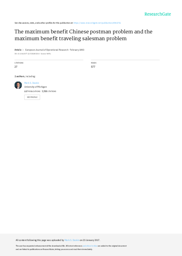 (PDF) The Maximum Benefit Chinese Postman Problem and the Maximum ...