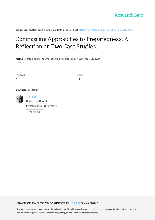 (PDF) Contrasting Approaches to Preparedness: a Reflection on Two Case ...