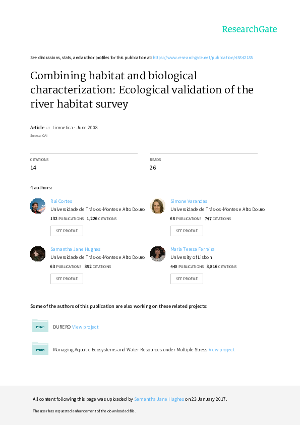 (PDF) Combining habitat and biological characterization: Ecological ...
