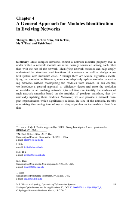 (PDF) A General Approach for Modules Identification In Evolving Networks
