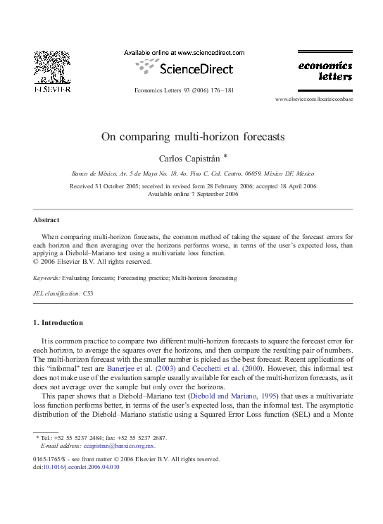(PDF) On Comparing Multi-Horizon Forecasts