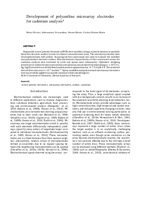 (PDF) Development of polyaniline microarray electrodes for cadmium analysis