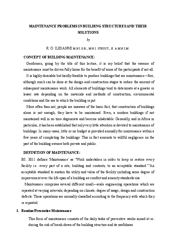 (DOC) MAINTENANCE PROBLEMS IN BUILDING STRUCTURES AND THEIR SOLUTIONS