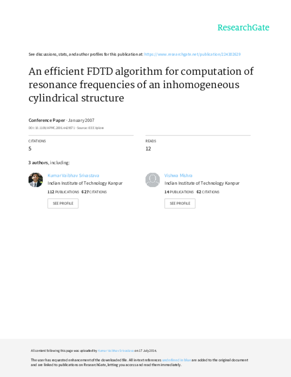 Pdf An Efficient Fdtd Algorithm For Computation Of Resonance