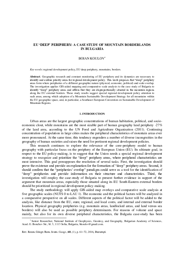 (PDF) EU 'DEEP' PERIPHERY: A CASE STUDY OF MOUNTAIN BORDERLANDS IN BULGARIA