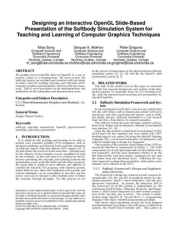 Pdf Designing An Interactive Opengl Slide Based Presentation Of The Softbody Simulation System