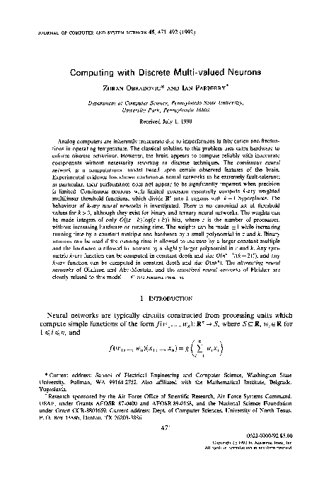 (PDF) Computing With Discrete Multi-Valued Neurons