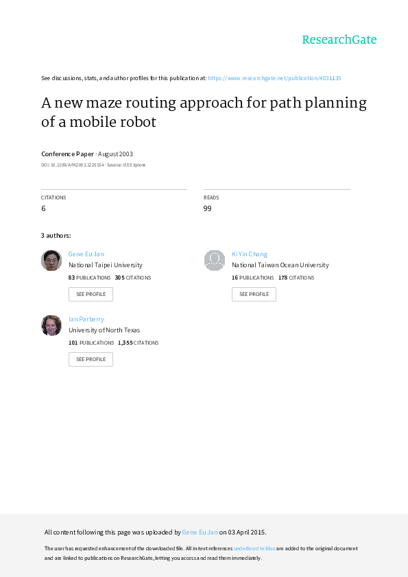 (PDF) A New Maze Routing Approach for Path Planning of a Mobile Robot