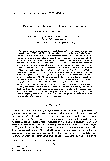 (PDF) Parallel Computation With Threshold Functions