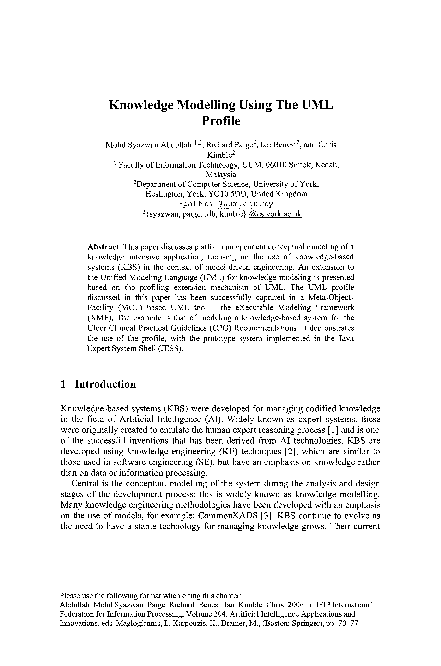 (PDF) Knowledge Modelling Using The UML Profile